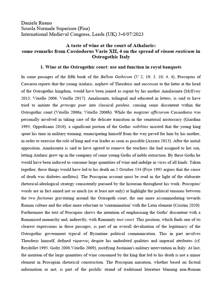 A Taste of Wine at The Court of Athalaric: Some Remarks From ...