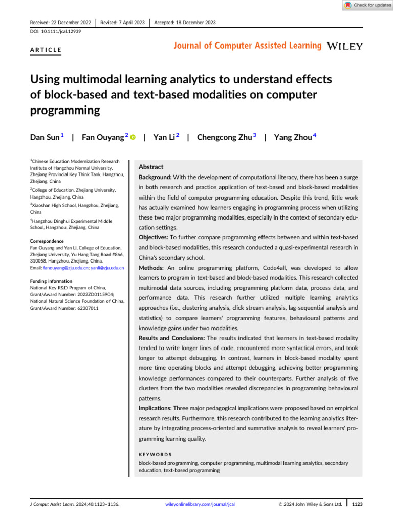 Using Multimodal Learning Analytics To Understand Effects of Block-Based and Text-Based ...