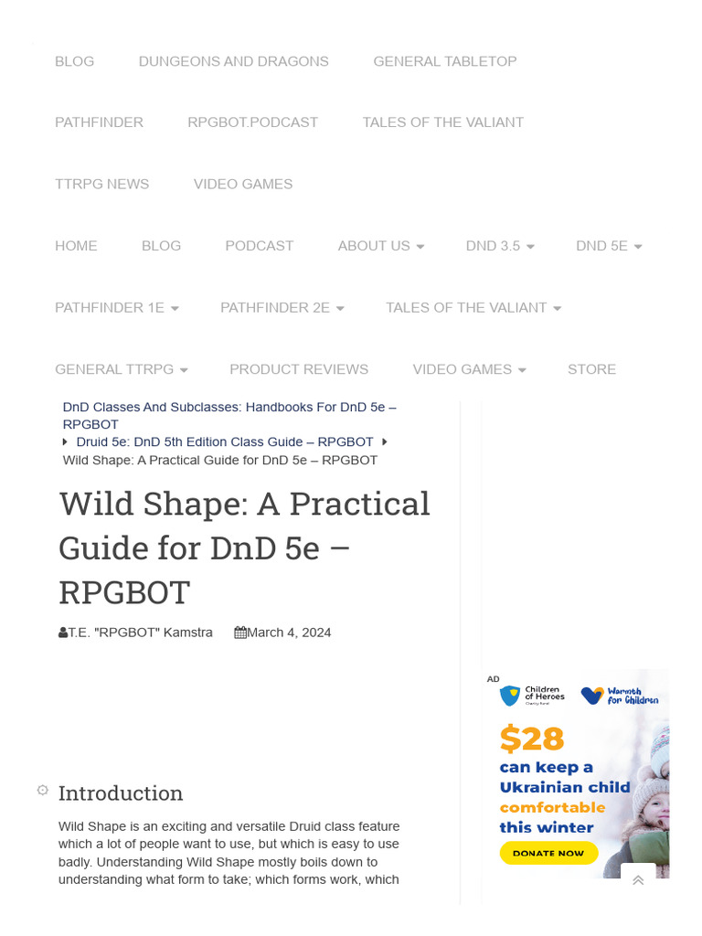 Wild Shape - A Practical Guide For DND 5e - RPGBOT | PDF | Tabletop Role Playing Game