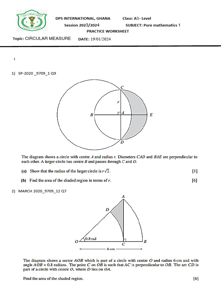 P1 Circular Measure With ms1 PRACTICE WORKSHEET | PDF | Technology ...