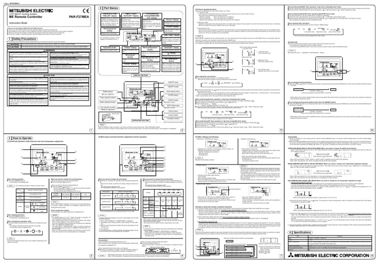Mitsubishi Electric PAR-F27MEA User Manual Eng | Download Free PDF | Timer