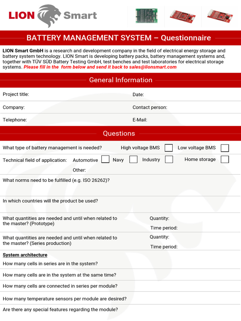 Fragebogen-BMS LION-Smart Englisch | PDF | Electrical Engineering | Electricity