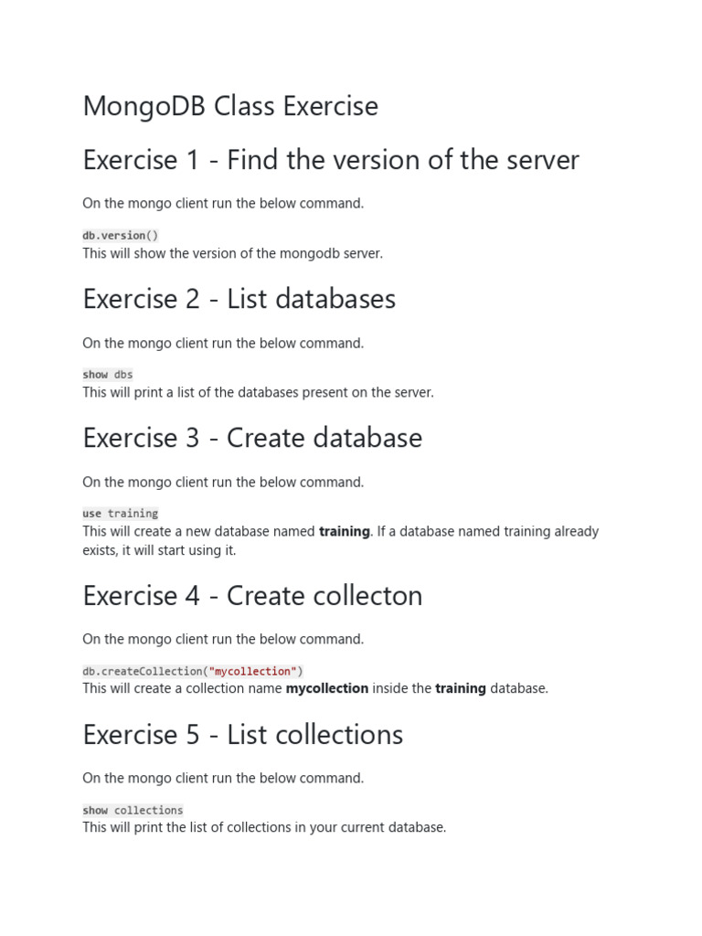 MongoDB Class Exercise - 1 | PDF | C++ | Mongo Db