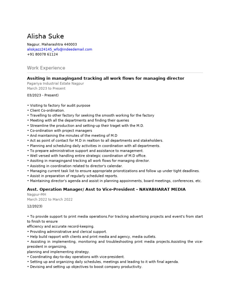 Resume Alisha Suke | PDF | Human Resources | Human Resource Management