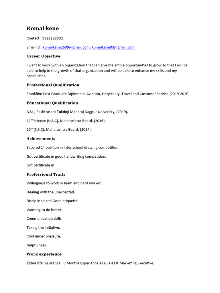 Resume Komal Kene | PDF | Cognition | Learning