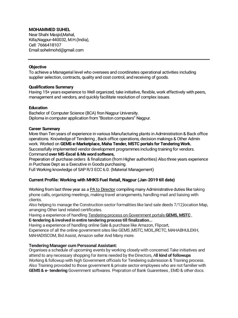 Resume Mohammed Suhel | PDF | Business