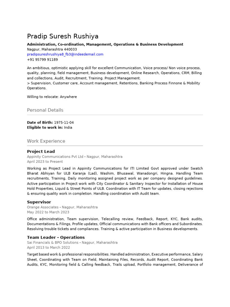 Resume Pradip Suresh Rushiya | PDF | Business | Service Industries