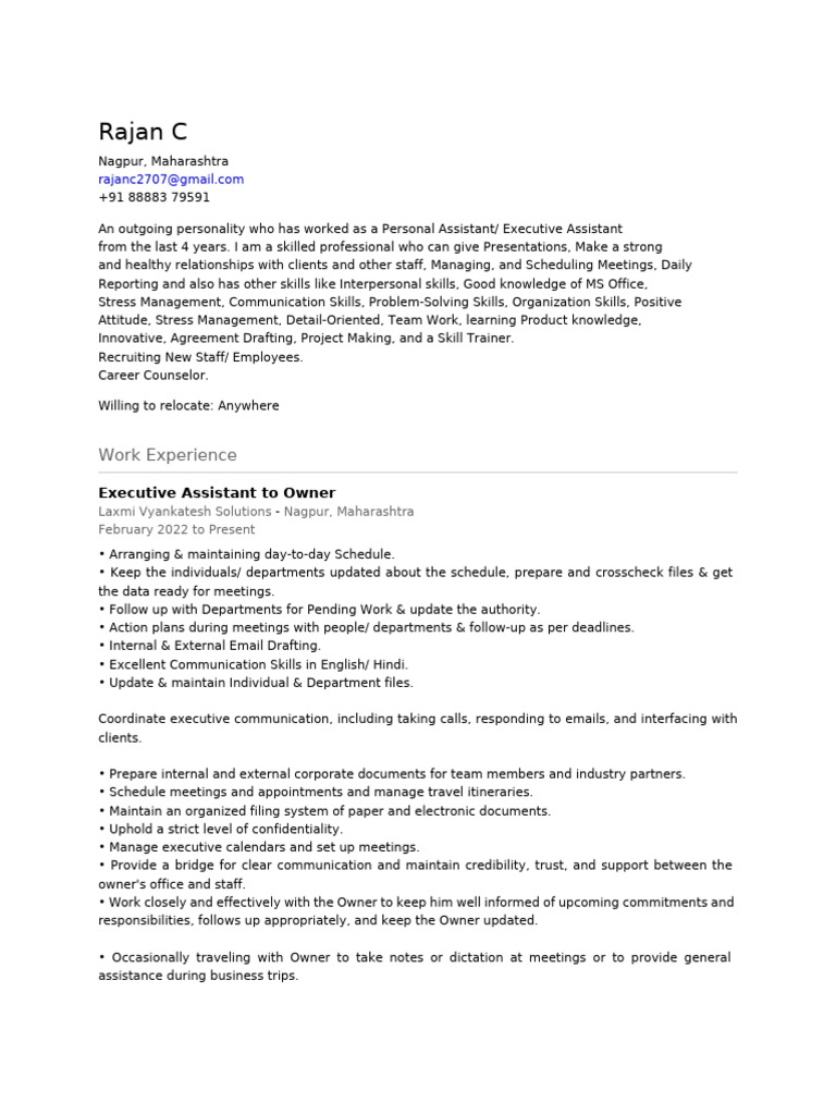 Resume Rajan C | PDF