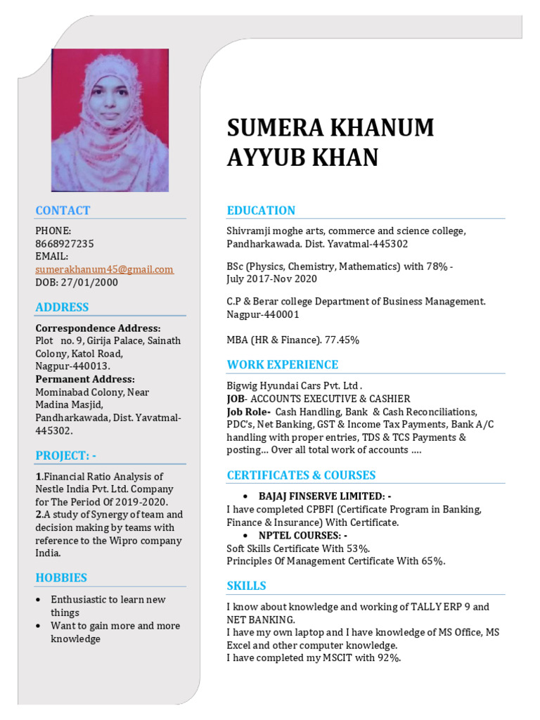Resume Sumera Khanum Ayyub Khan | PDF | Career & Growth | Business