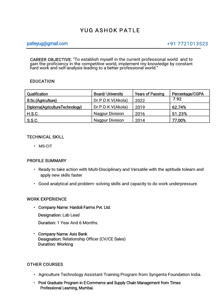 Resume Yug Patle | PDF
