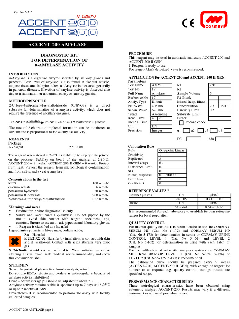 ACCENT-200 AMYLASE A | PDF | Potassium | Chemistry