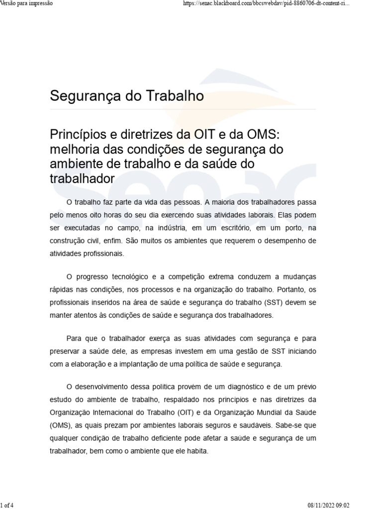 18 - Princípios e Diretrizes Da OIT e Da OMS Melhoria Das Condições de ...