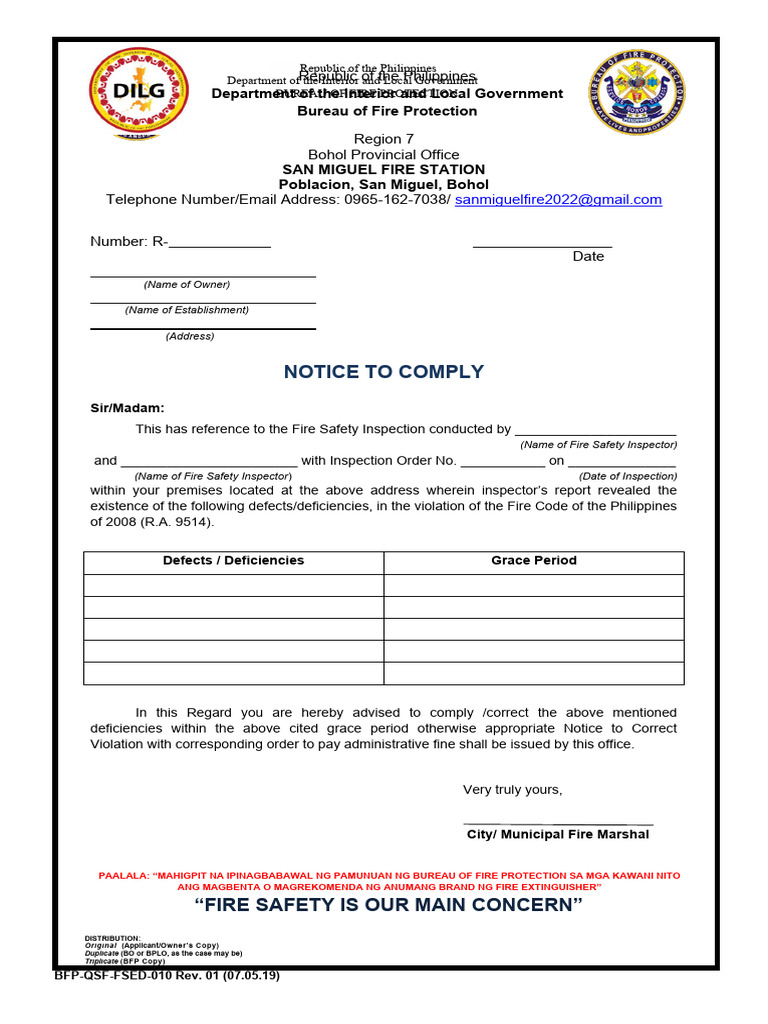 Fire Safety Compliance Notice Template | PDF | Fire Safety | Emergency ...