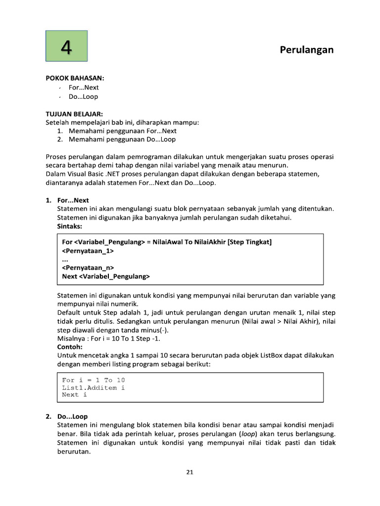 Pertemuan IV Perulangan VB Net 2010 | PDF