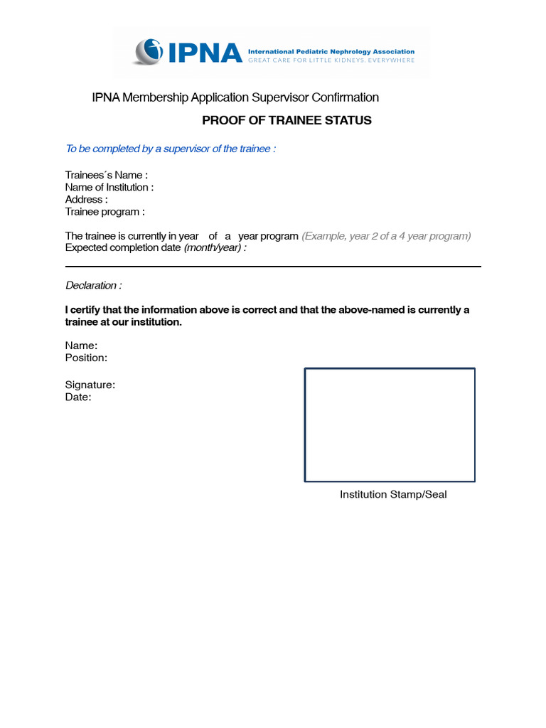 IPNA Trainee Supervisor Confirmation Form | PDF