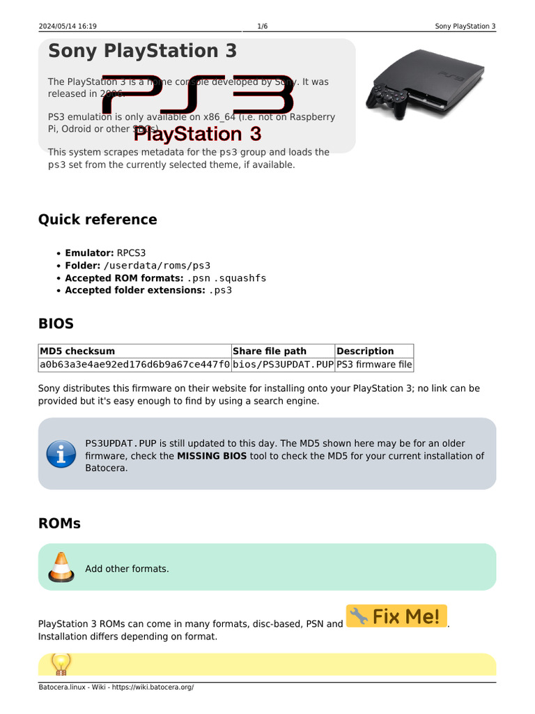 Batocera PS3 Emulator Setup Guide | PDF | Play Station 3 | Bios