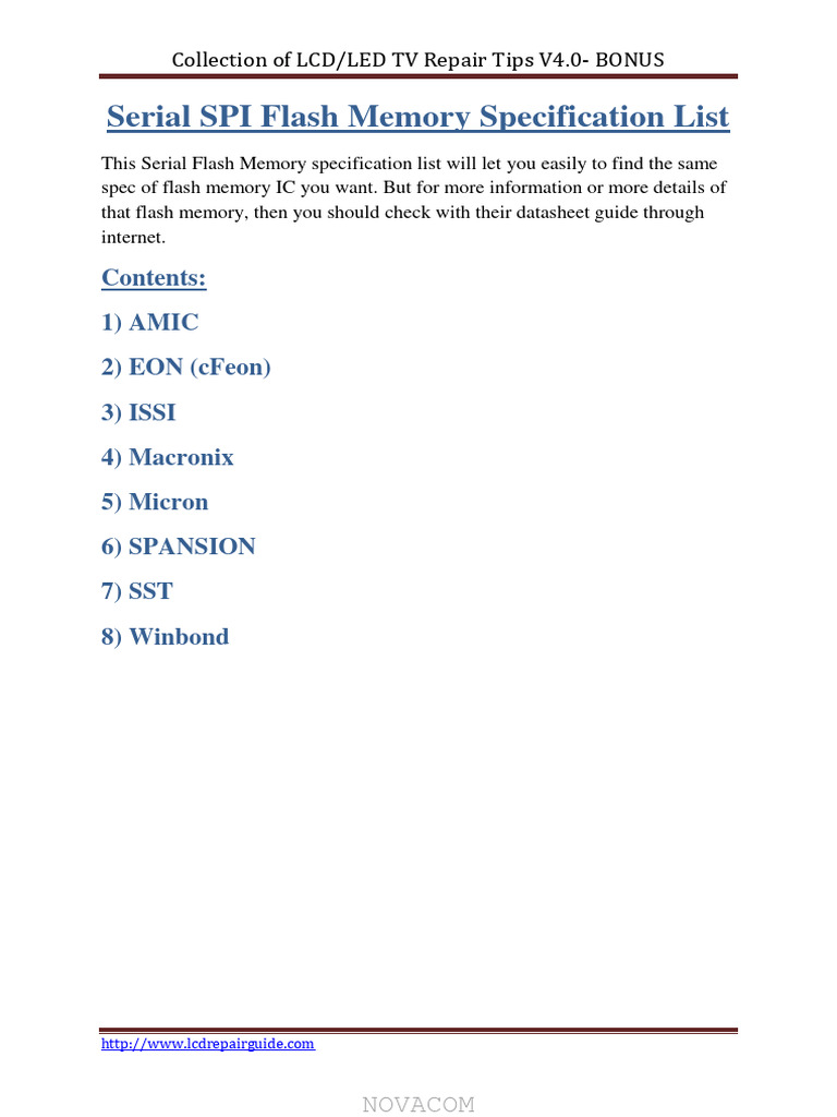 Serial SPI Flash Memory Specification List | PDF | Flash Memory | Booting