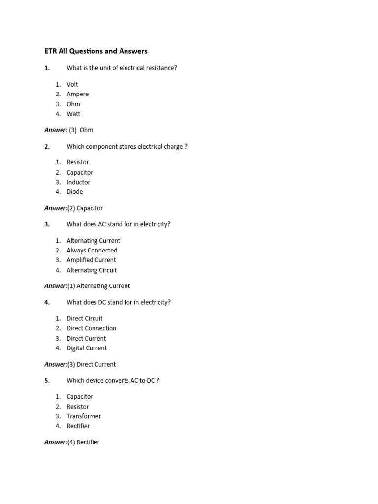 ETR: Electrical Interview Q&A Guide | PDF | Electrical Resistance And ...