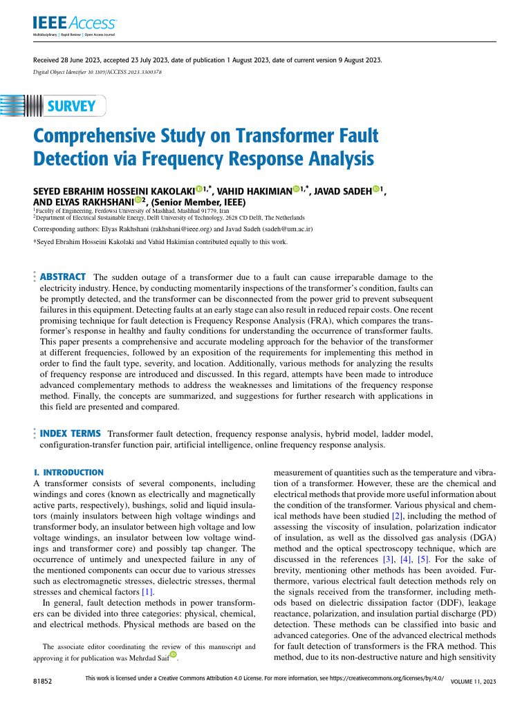 Comprehensive Study On Transformer Fault Detection Via Frequency Response Analysis | PDF ...