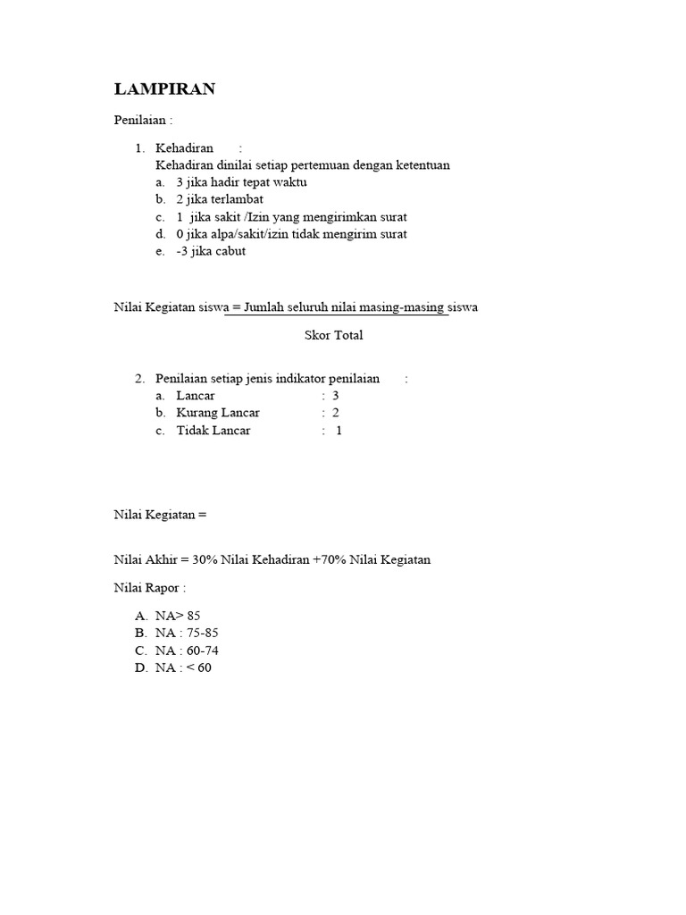 Lampiran Penilaian Program ENGLISH CLUB | PDF