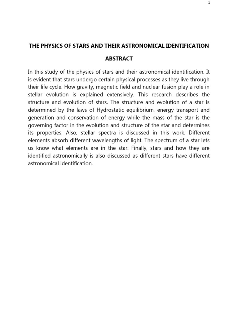 The Physics of Stars and Their Astronomical Identification | PDF ...