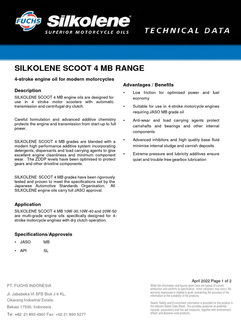 Silkolene Scoot 4 MB Range - 04.22 | PDF | Motor Oil | Mechanical ...