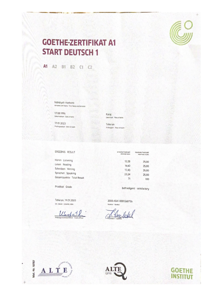 Goethe Zertifikat A1 | PDF