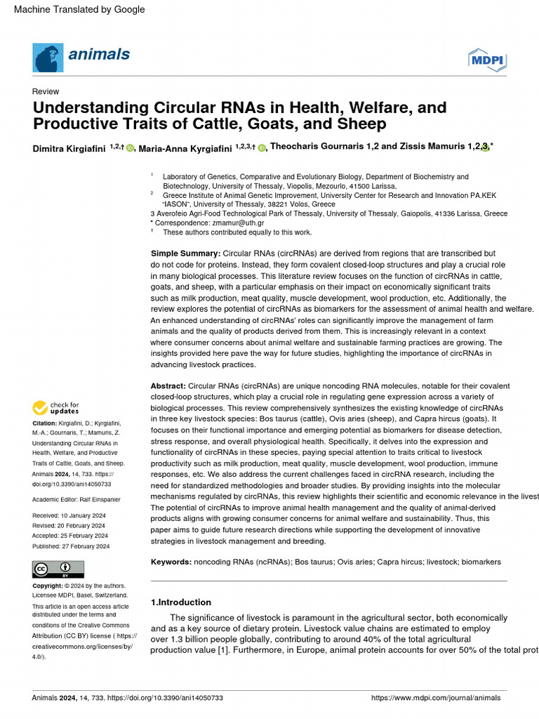 Animals 14 00733 | PDF | Rna Splicing | Messenger Rna