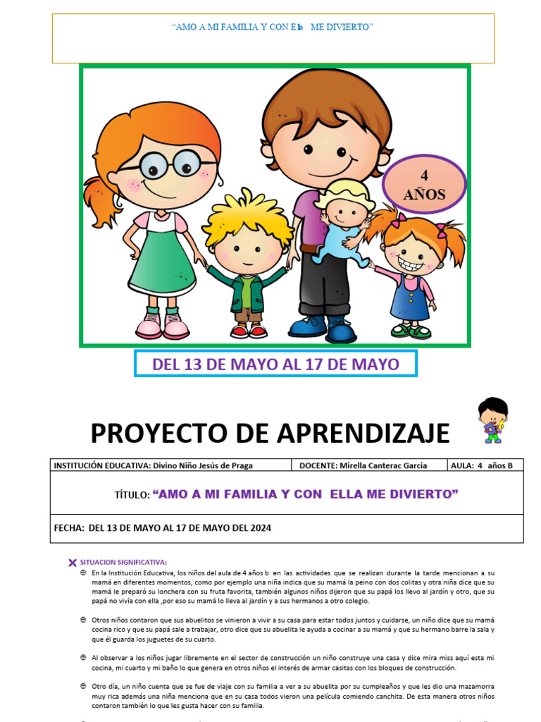 PROYECTO DE APRENDIZAJE Familia Mayo | PDF | Las emociones | Amor