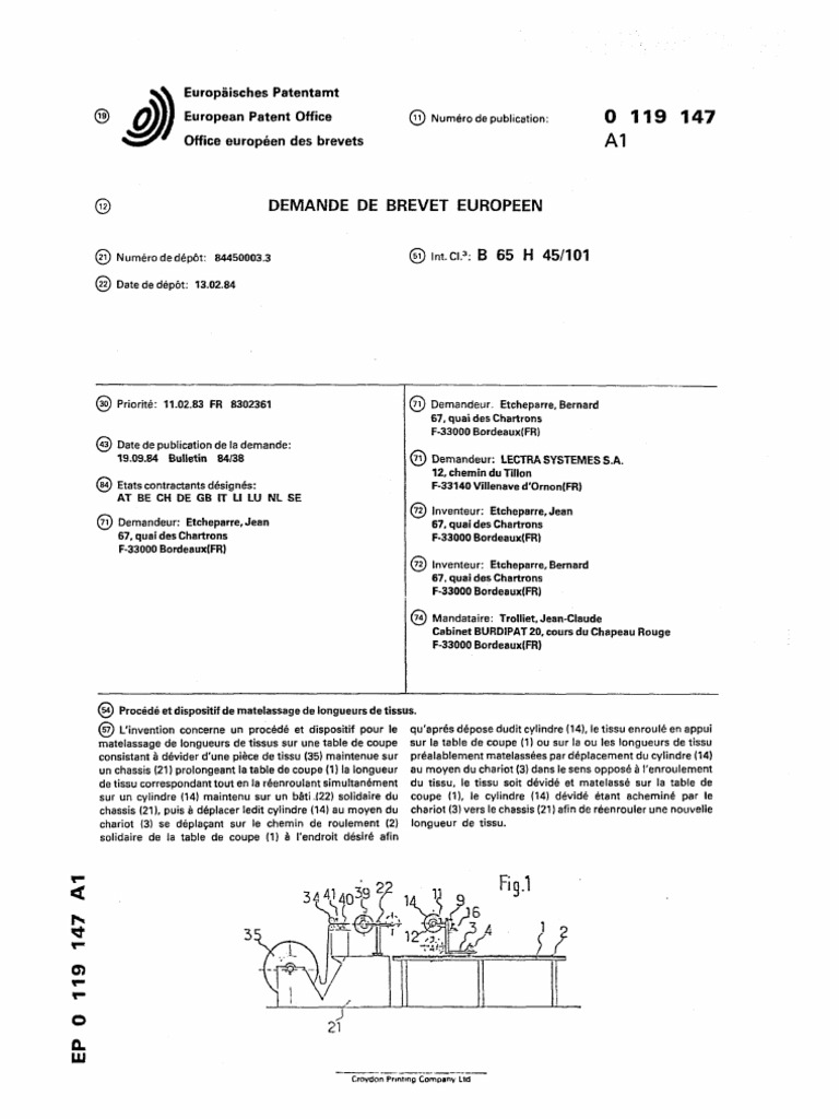 Procédé de matelassage de tissus | PDF | Rotation | Brevet