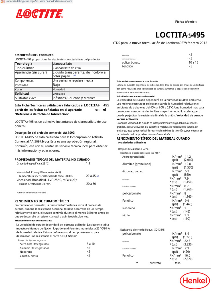 LOCTITE-495-en - GL en Es | PDF