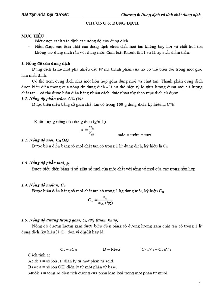 Chuong 6 Dung Dich Tom Tat Ly Thuyet Va Bai Tap | PDF