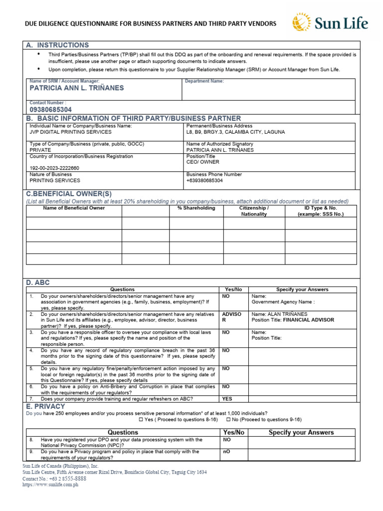 Due Diligence Questionnaire DDQ SLOCPI SLAMCI v2 | PDF | Computer ...