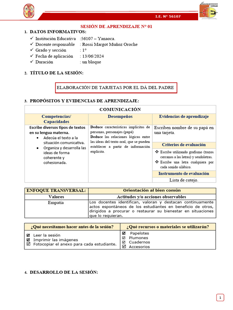 session de elaboracion de cartas por el dia del padre | PDF ...