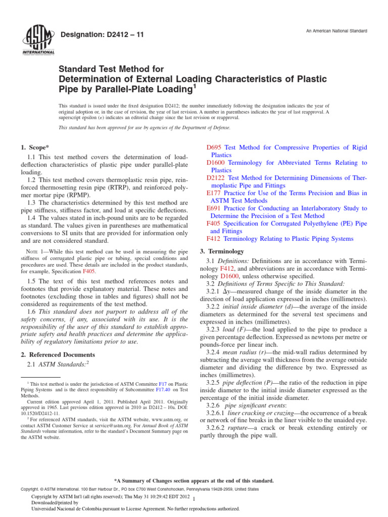 Astm D2412 | PDF | Pipe (Fluid Conveyance) | Pascal (Unit)