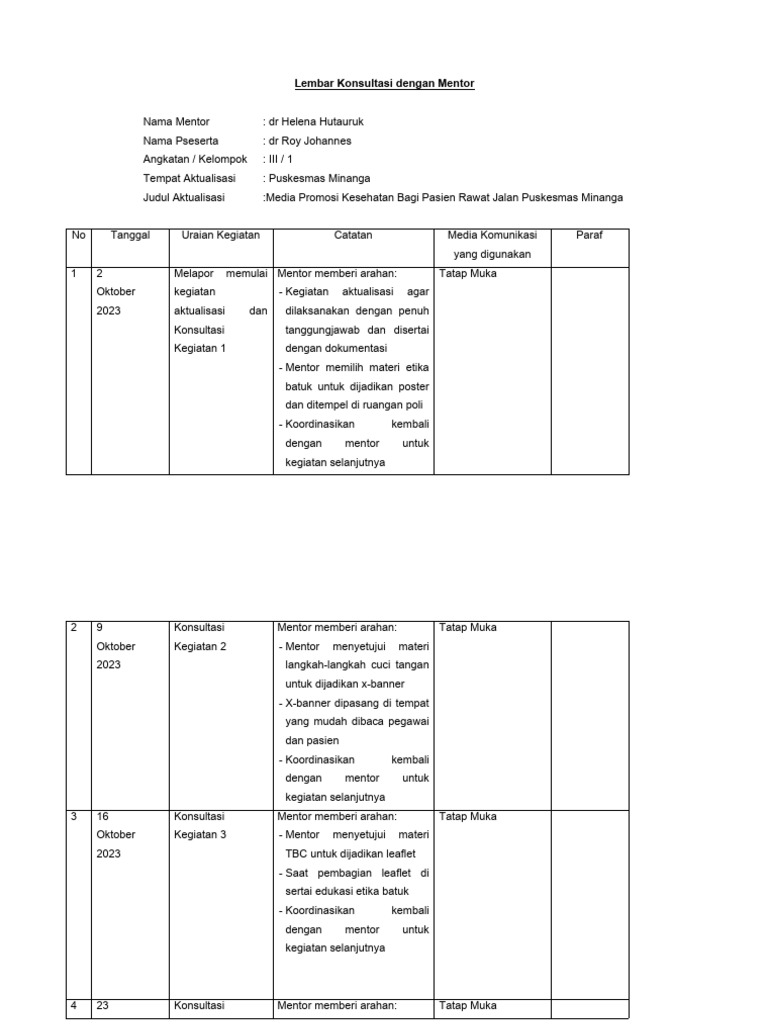 Lembar Konsultasi Dengan Mentor | PDF