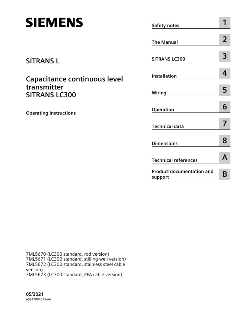 SITRANS LC300 Capacitance Continuous Level Transmitter Operation Manual | PDF | Electrical ...