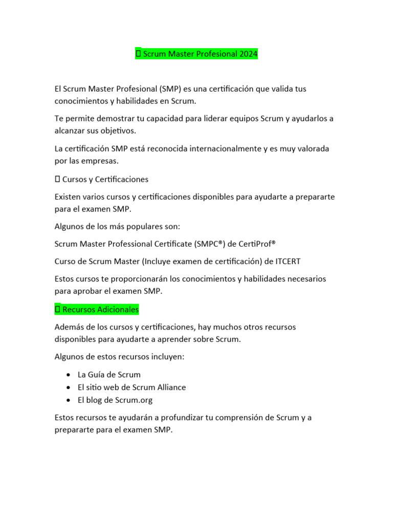 Scrum Master Profesional 2024 | PDF | Scrum (desarrollo de software)