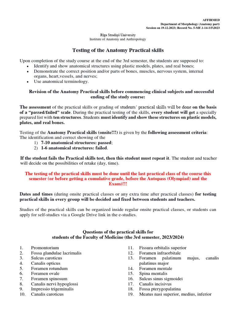 Anatomy Practical Skills Testing Guide | PDF | Anatomy | Thumb