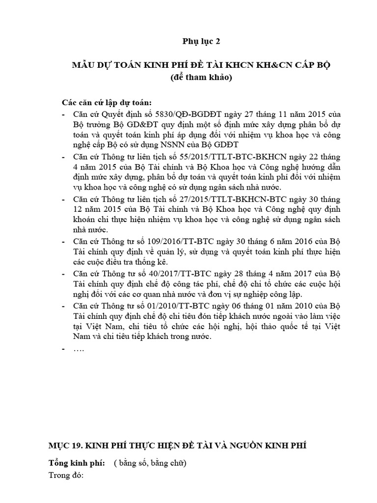 Phu Luc 2 - Mau Du Toan | PDF