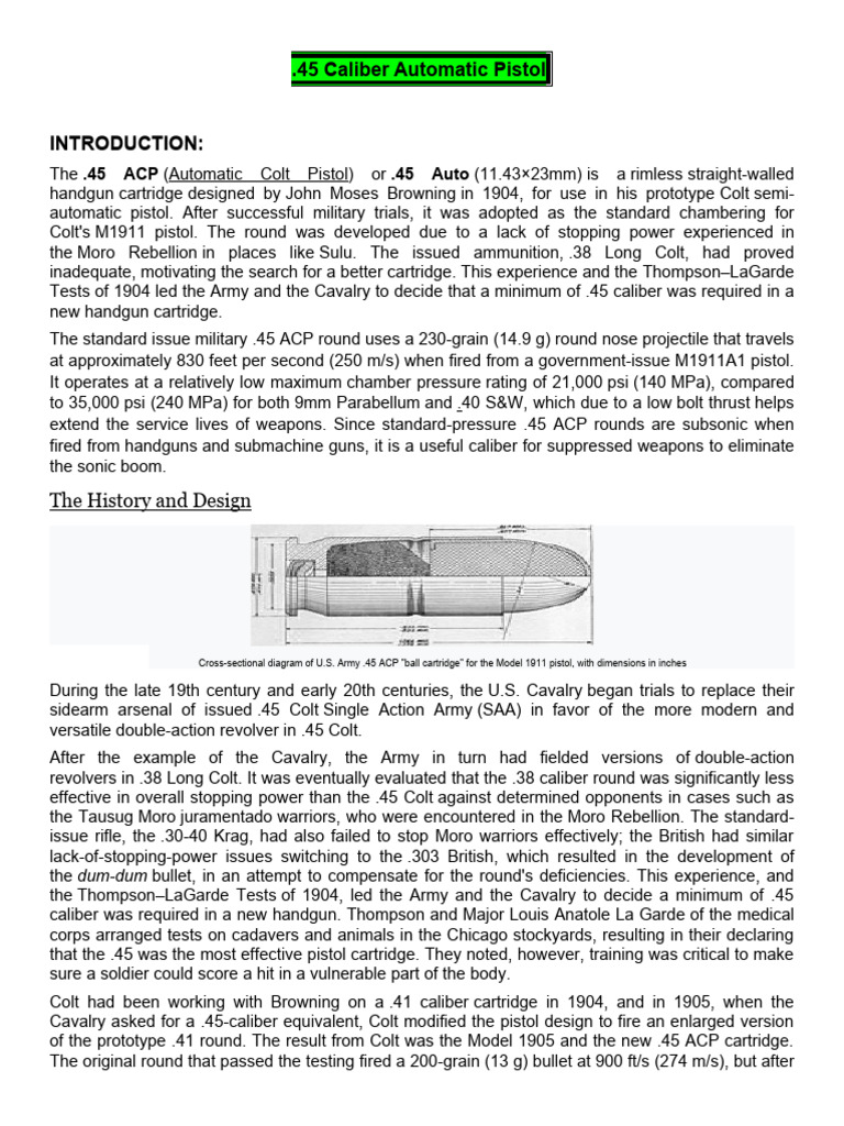 The 45 Automatic Colt Pistol | PDF | Firearm Components | Projectiles