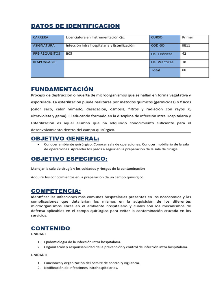 ROGRAMA Infeccion Intra Hosp | PDF | Esterilización (Microbiología) | Infección