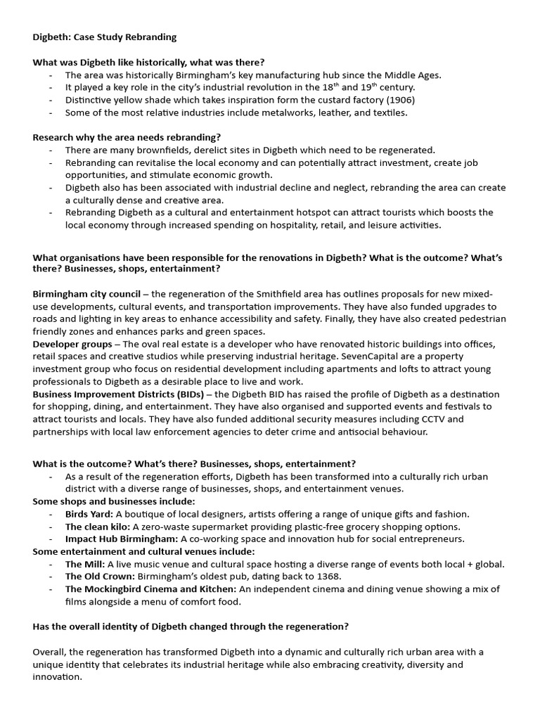 Digbeth - Case Study Rebranding | PDF | Birmingham | Urban Renewal