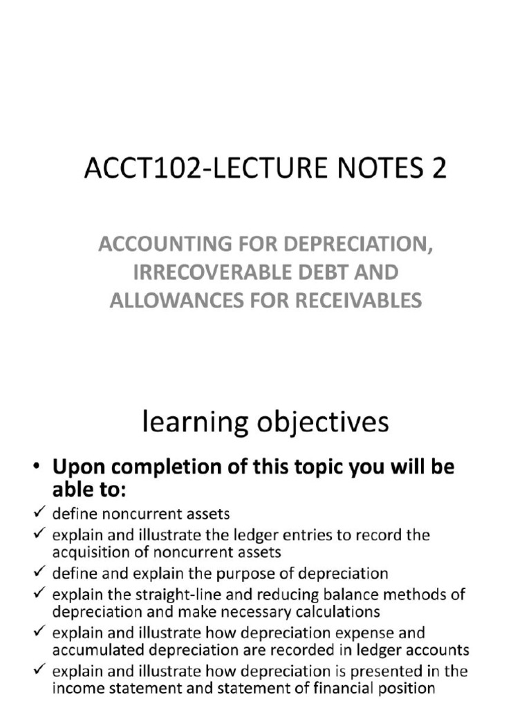 ACCT 102 Lecture Notes On Depreciation & Other Provisions - 071907 | PDF