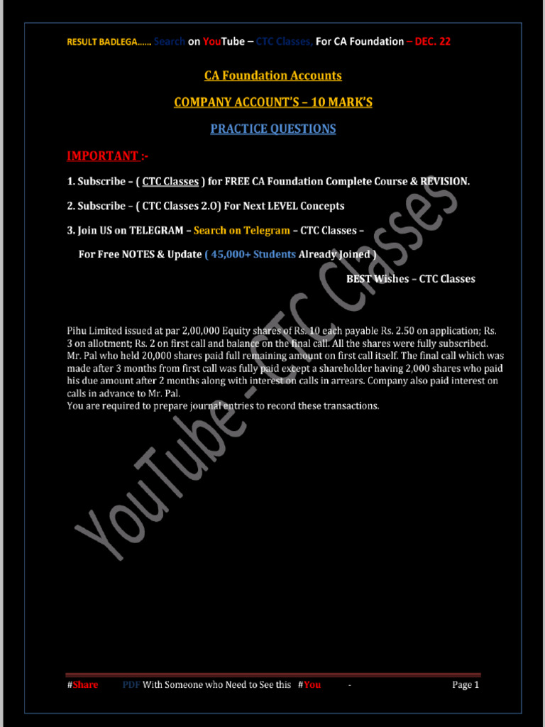 Company Accounts PYP CTC Classes | PDF