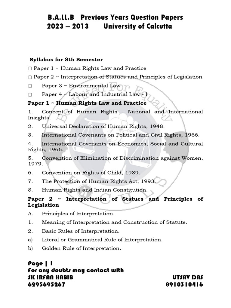 Previous Year Question Paper, 8th Sem-1 | PDF | Statutory Interpretation | Human Rights