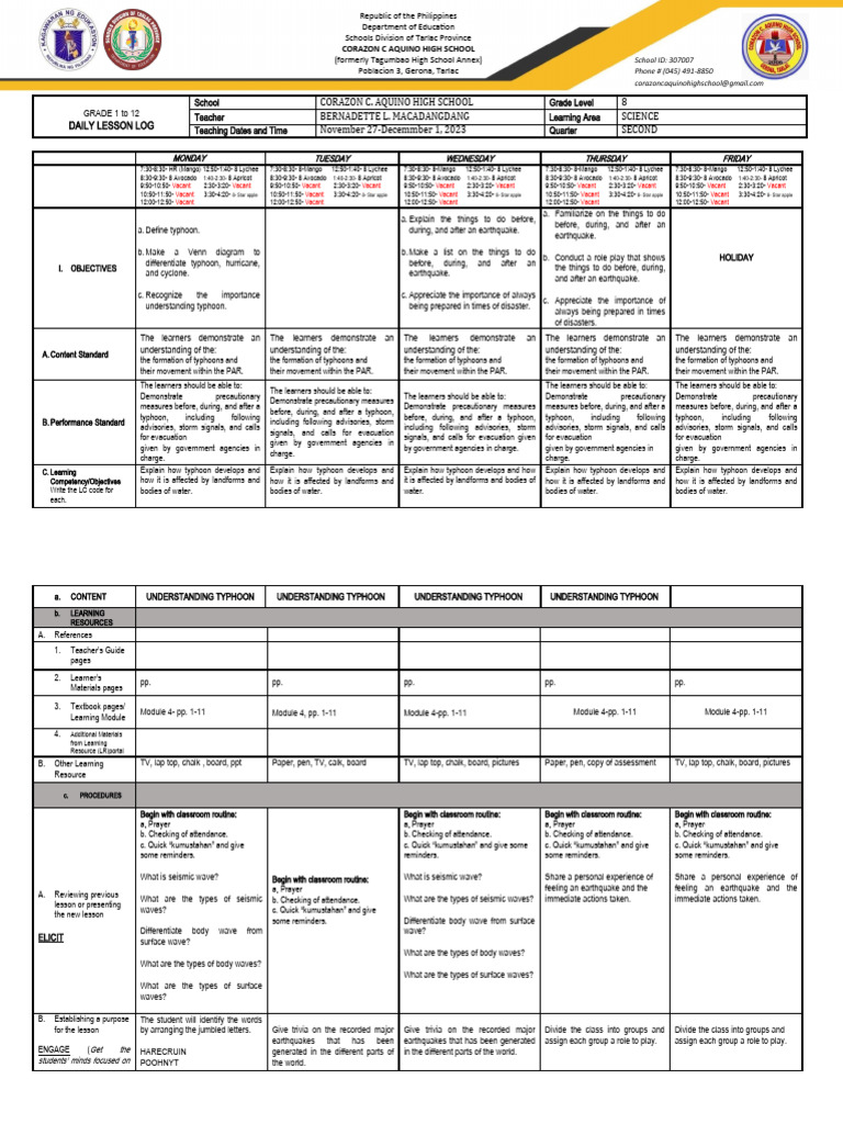 WLP-SCIENCE-8 - December 4 | PDF | Seismology | Brainstorming