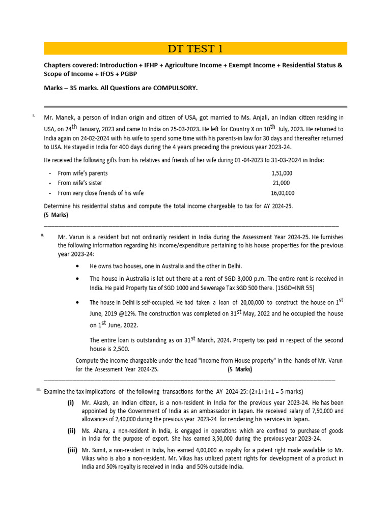DT Test 1 | PDF | Taxes | Income Tax