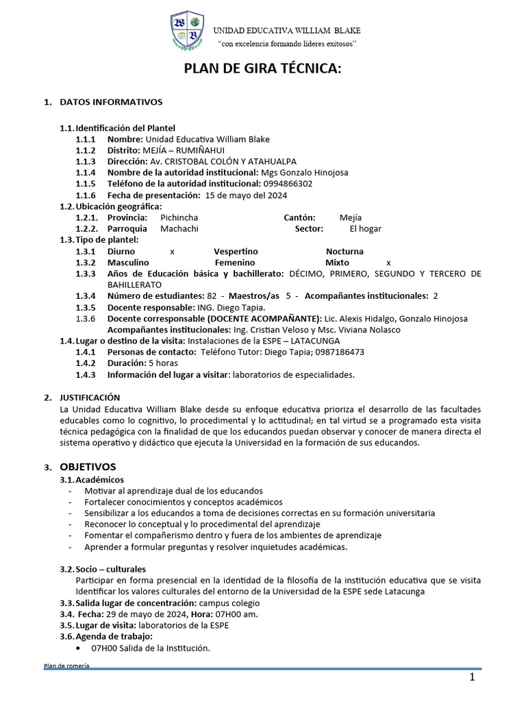 Plan de Excursión 2024 | PDF | Modificación de comportamiento | Aprendizaje