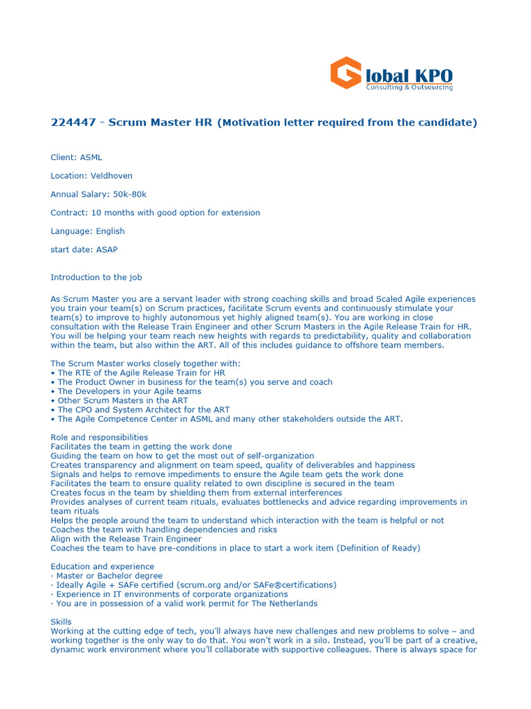 Scrum Master Hr Motivation Letter Required From The Candidate 2 1